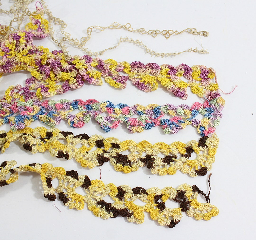 Vintage Colorful Crochet Trim 4 & Ecru Tatted Trim 2 Yellow Blue Pink ...