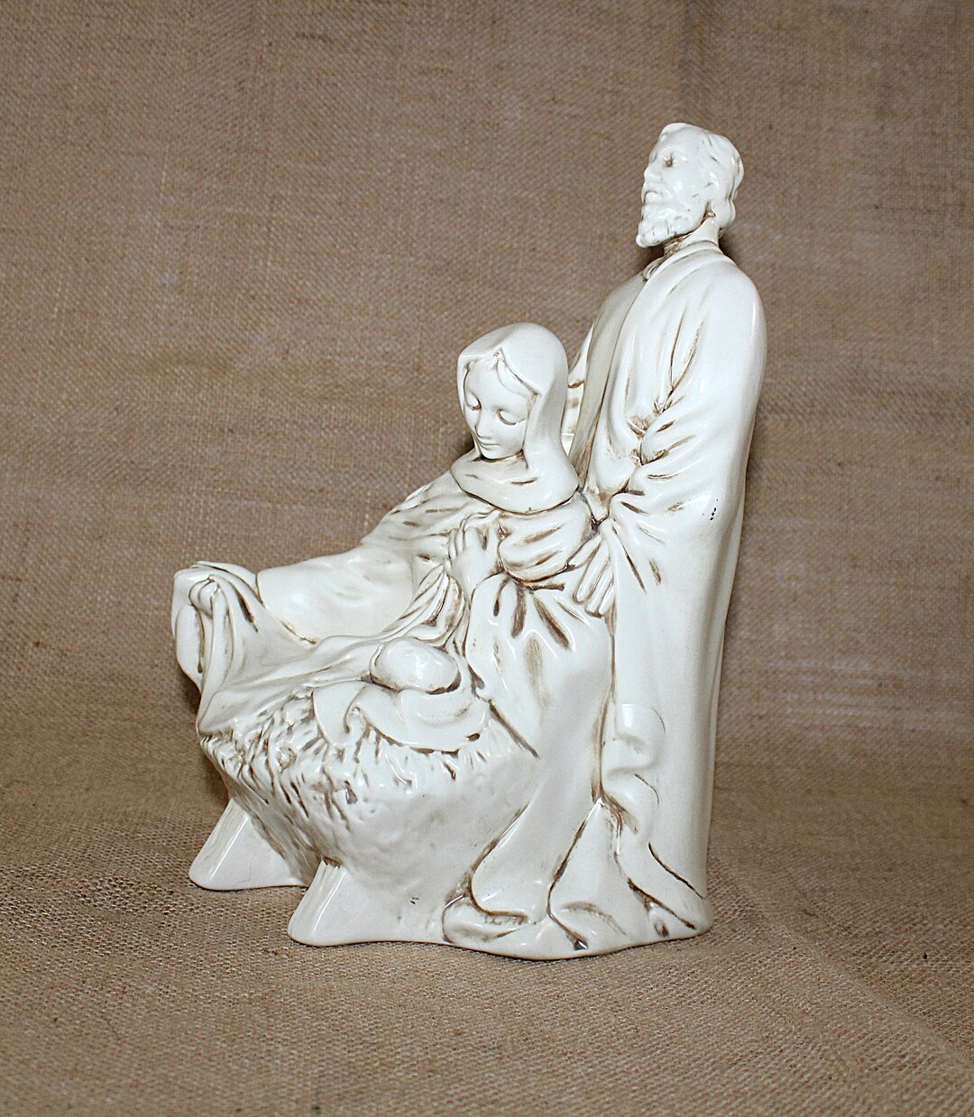 Vintage 70's Nativity Statue Joseph Mary & Baby Jesus in Manger 12.25t ...