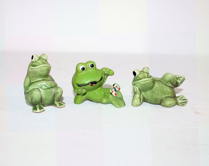 Vintage Frog Figurines Set 3, Trio of Frogs Shelf Sitters or Shadowbox ...