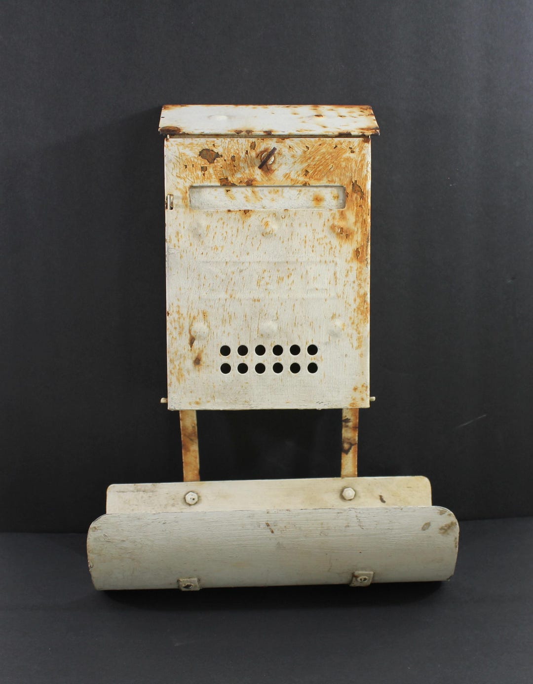 Vintage Rusty Metal Old White Mailbox With Newspaper Holder, 40s-60s ...