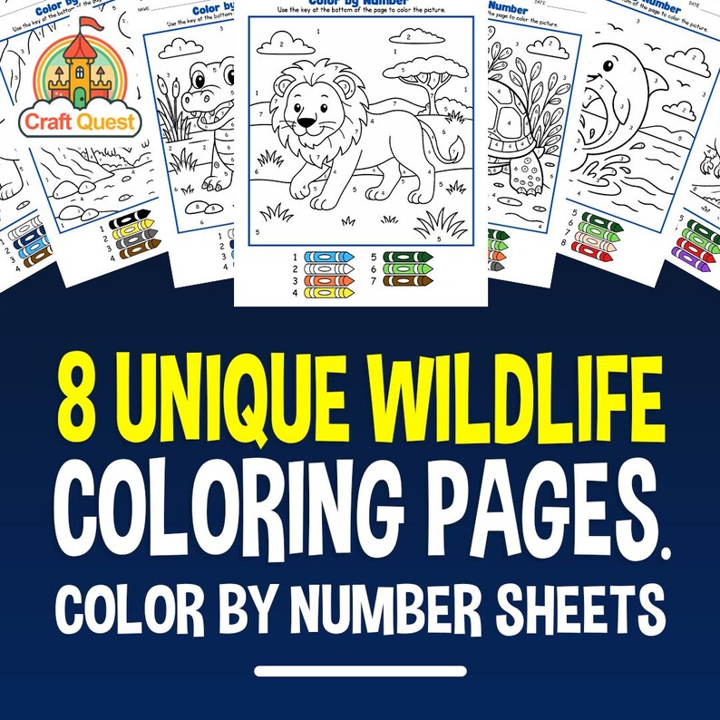 Wildlife Color-by-number Activity for Kids | 8 Printable Animal ...
