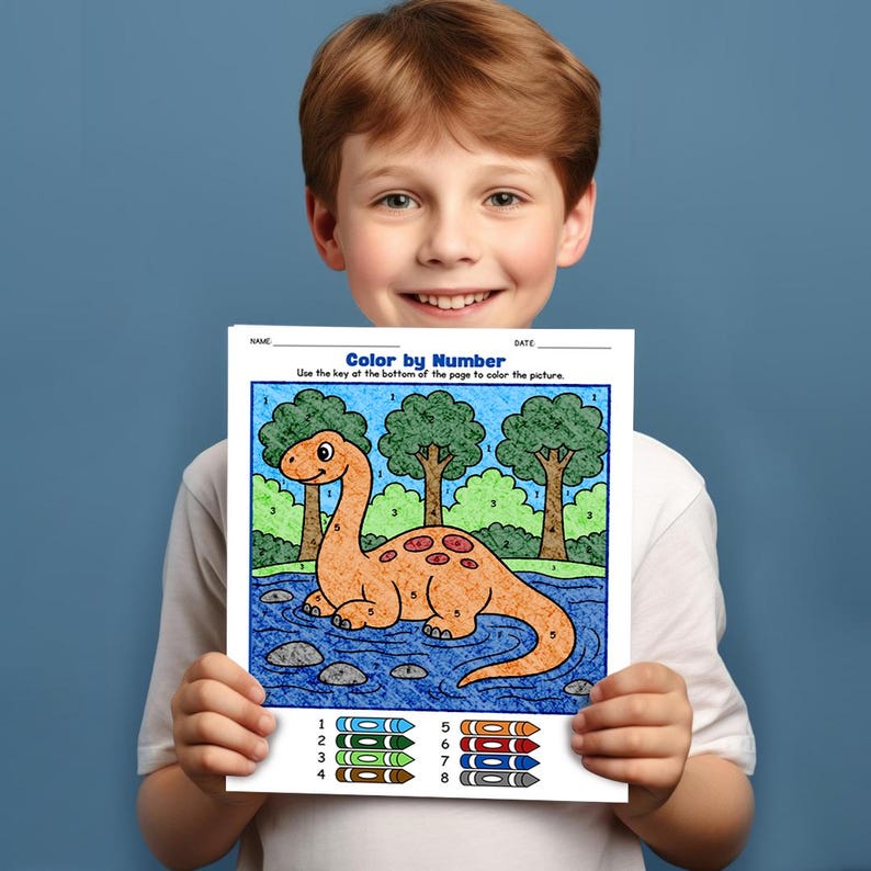 Dinosaur Color-by-number Activity for Kids | 8 Printable Coloring Pages ...
