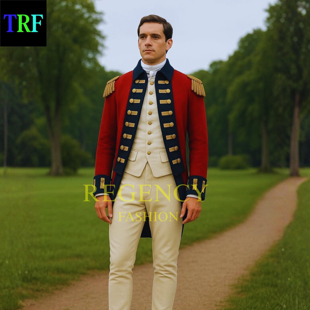 Men’s Regency Military Officer Coat | Red & Navy Wool Uniform ...