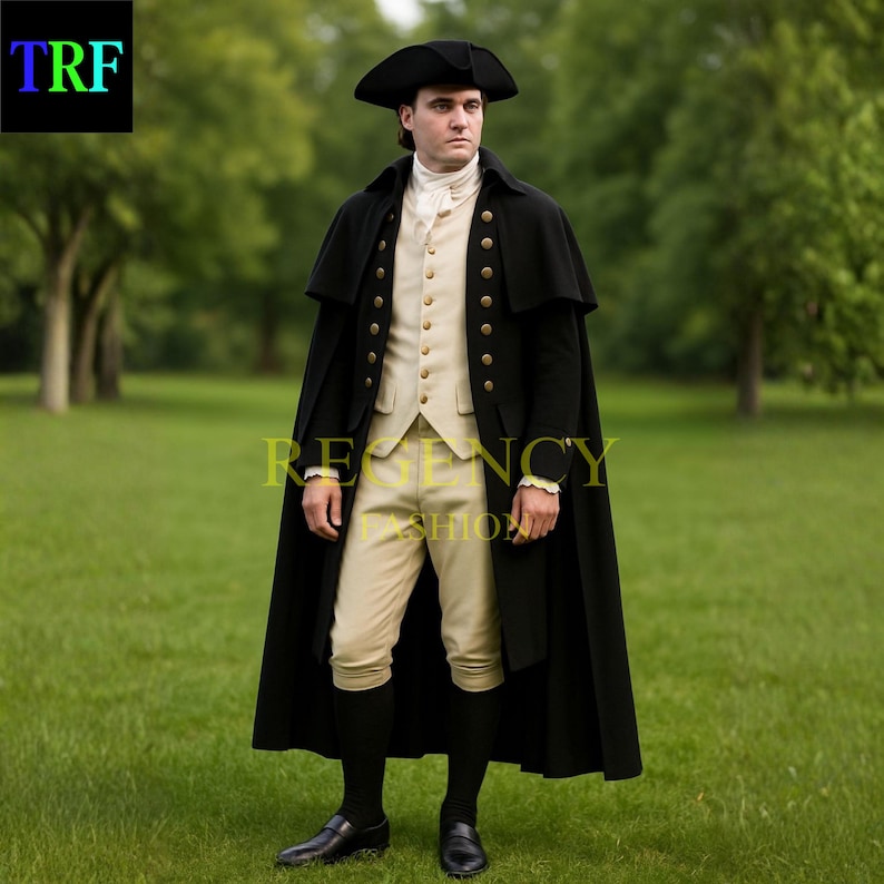 18th Century Gentleman’s Black Wool Cloak & Cream Regency Suit ...
