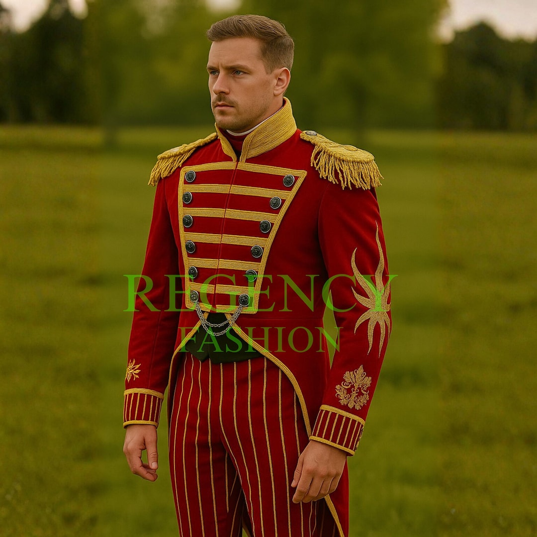 Men’s Ringmaster Circus Jacket Costume | Red Velvet Gold Victorian ...