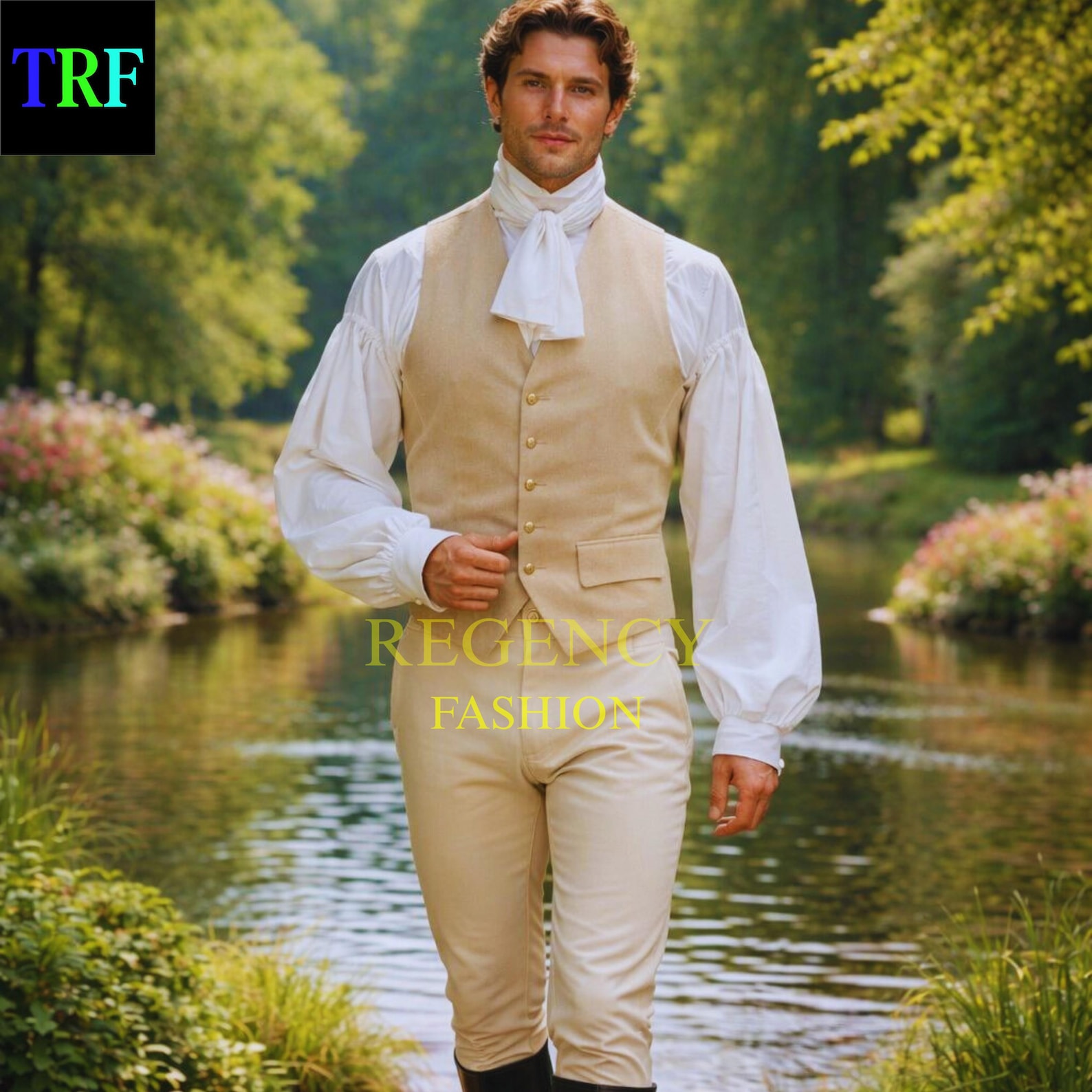 Regency Era Men's Navy Blue Wool Coat | Historical Coat With Beige ...