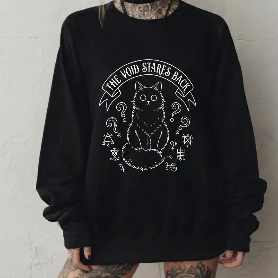 The Void Stares Back Black Cat Sweatshirt | Witchy Goth Occult Pullover ...