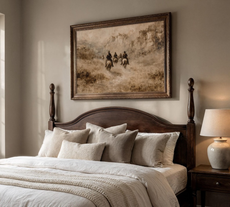 Vintage Cowboy Print, Western Horseback Painting, Rustic Wild West Wall ...