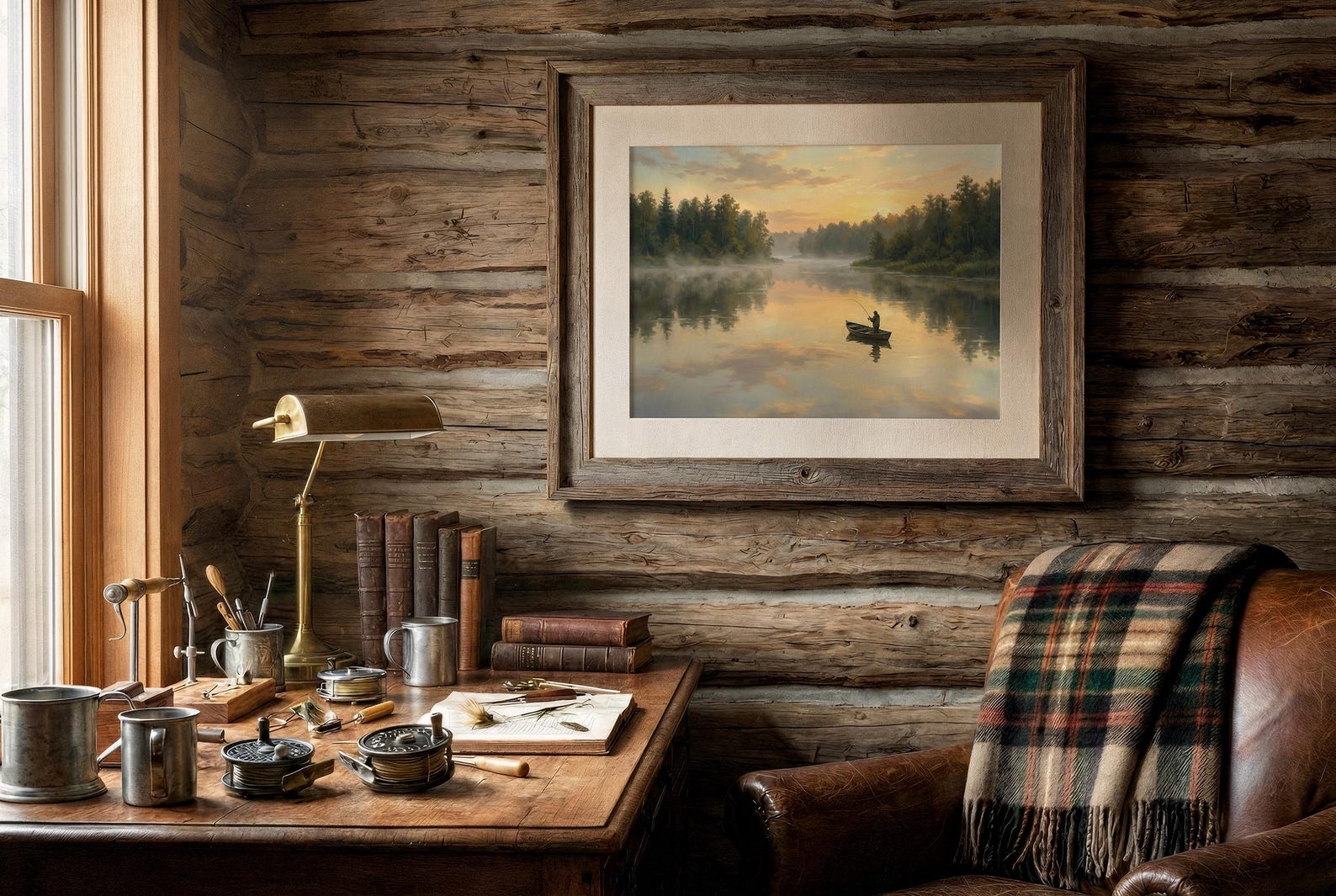 Vintage Fishing Wall Art Set of 5, Rustic Cabin Decor, Lake House Wall ...