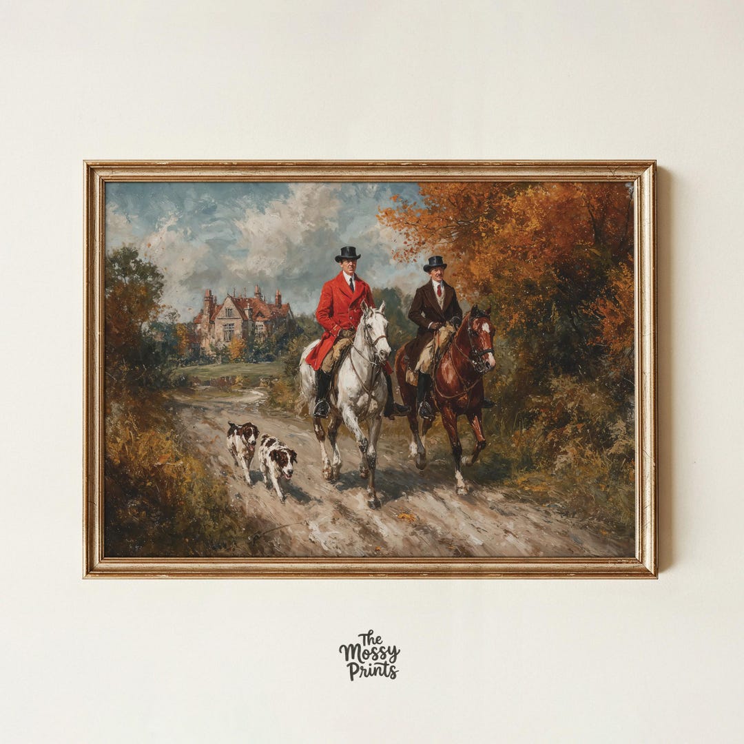 Vintage Fox Hunting Print, English Countryside Equestrian Art, Autumn ...