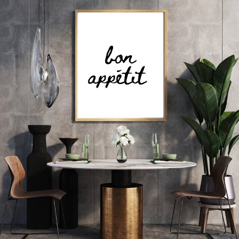 Bon Appetit | Instant Digital Download | Kitchen Poster | Monochrome ...