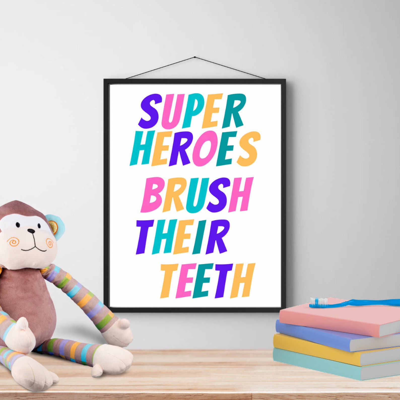 Superheroes Brush Their Teeth JPG Printable Childrens Wall Art for ...