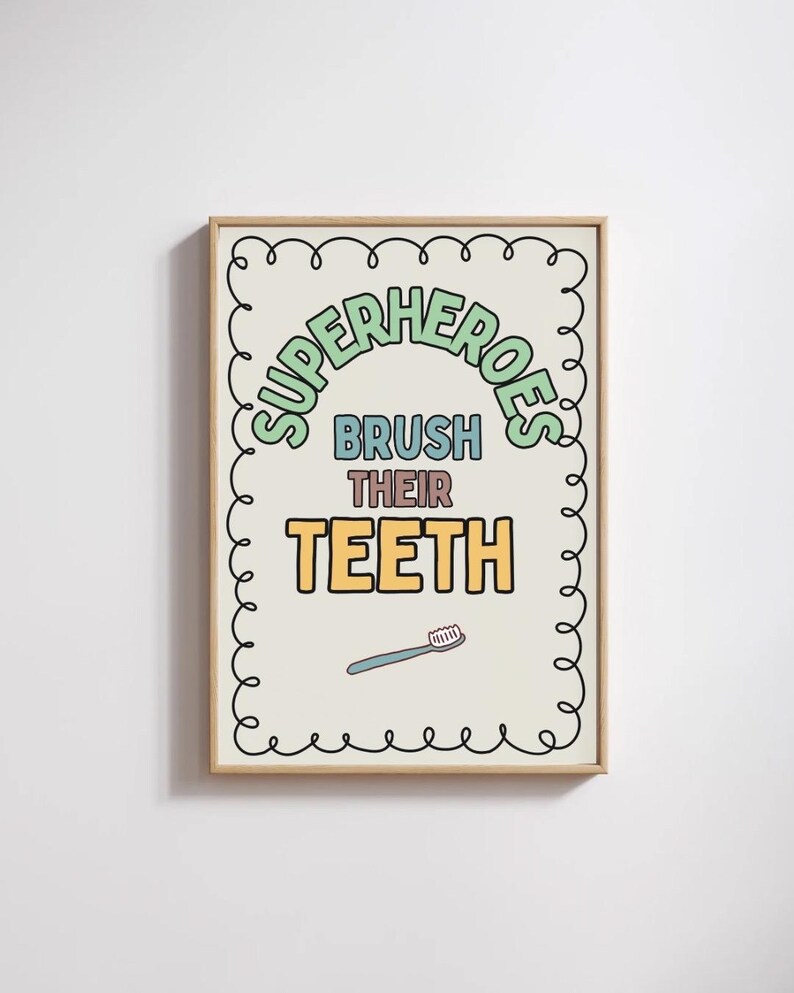 Superheroes Brush Their Teeth JPG Printable | Childrens Wall Art for ...