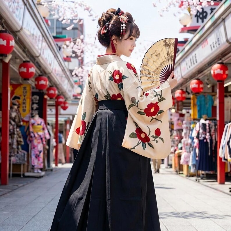 Sakura Floral Kimono Set Women Japanese Haori Yukata Vintage Cosplay ...