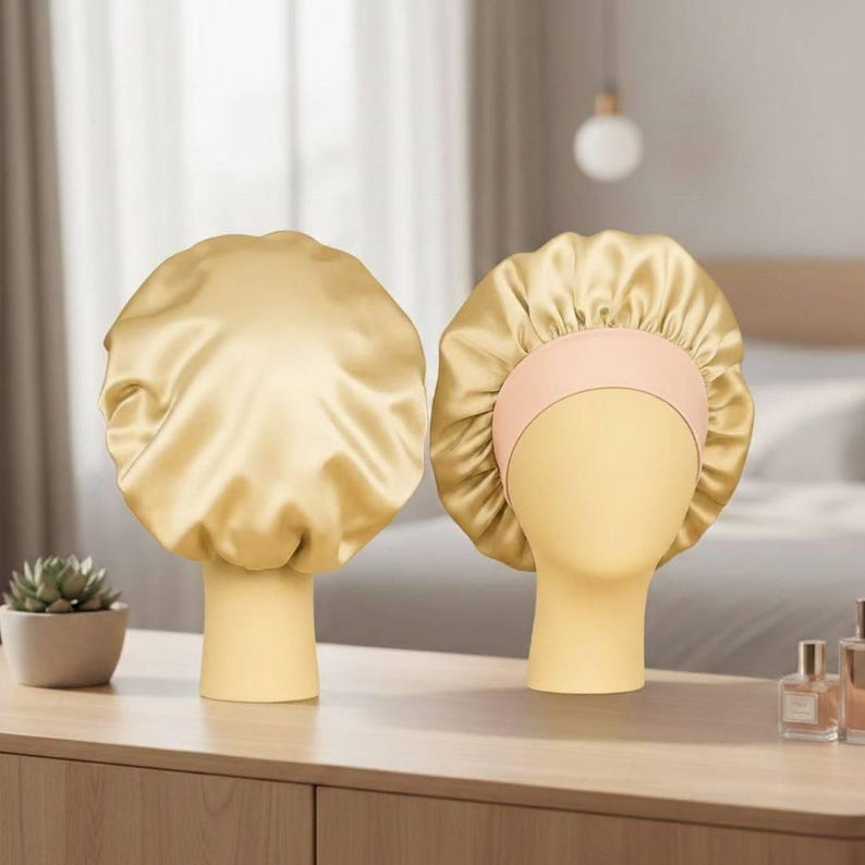 100% Satin Silk Gold Sleep Bonnet – Adjustable, Anti-frizz & Hair ...