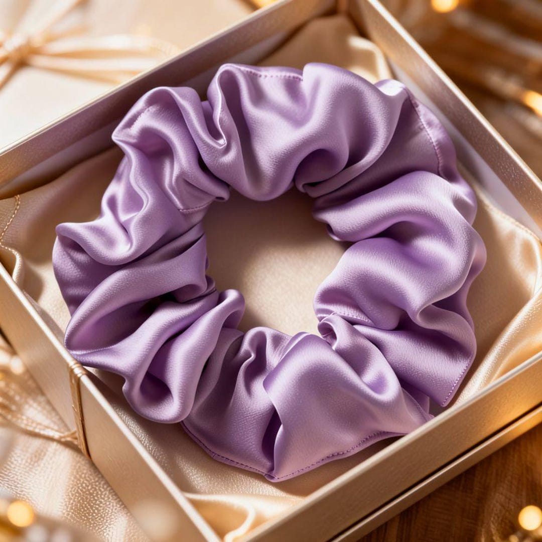 Purple Satin Scrunchies | Large Hair Ties for Women | Silk Feel ...