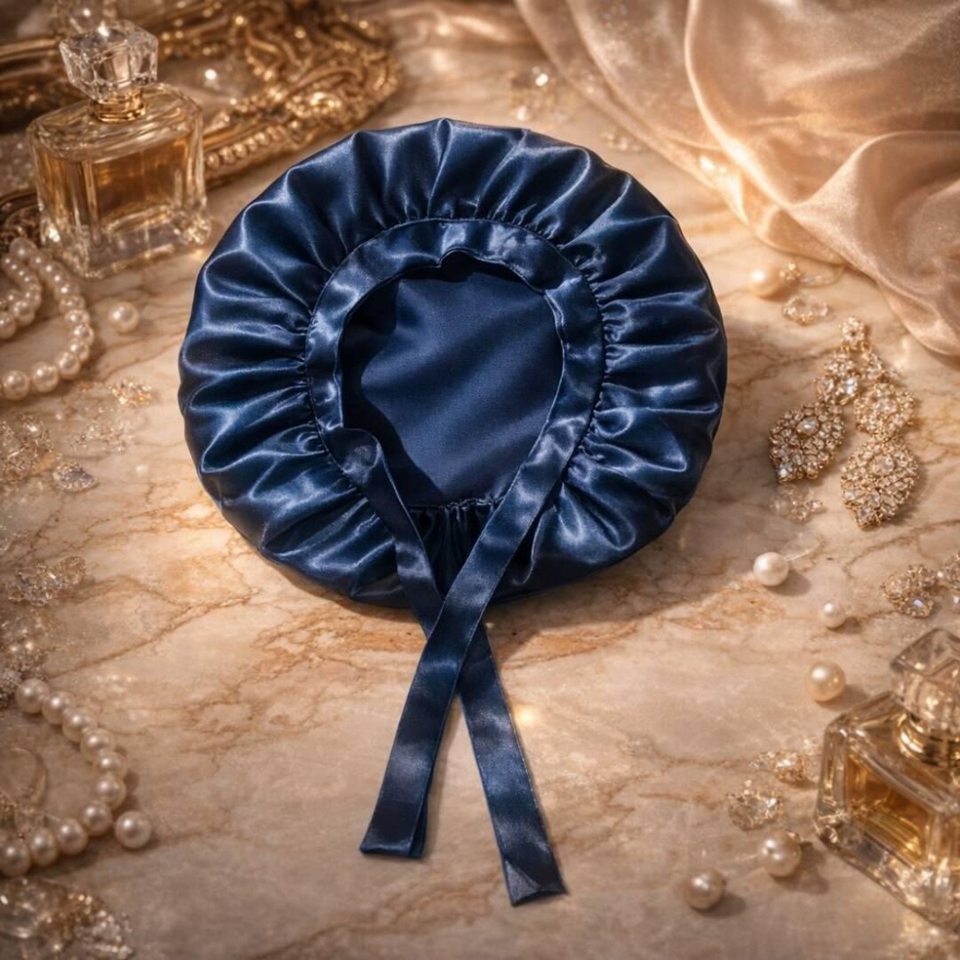 Navy Blue 100 % Mulberry Silk Sleep Bonnet | Luxury Hair Protection Cap ...