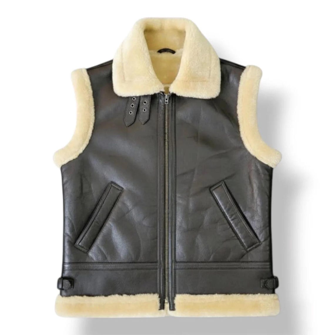 B3 Shearling Vest | Men's Aviator Sheepskin Leather Waistcoat | Brown ...