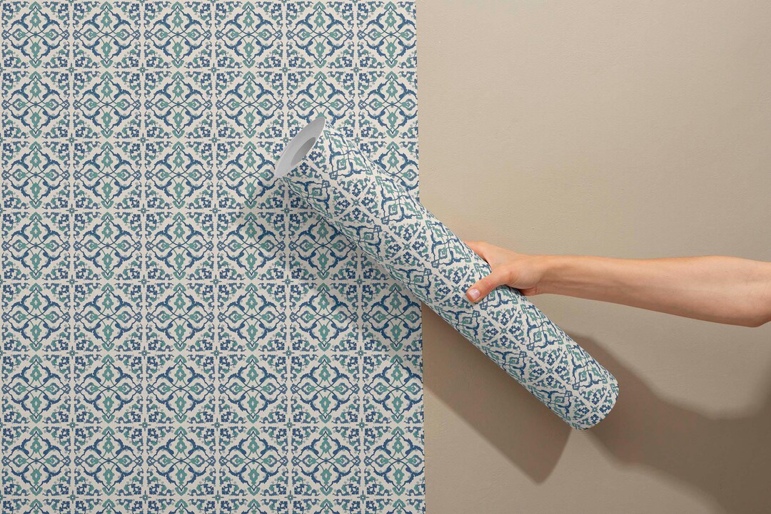 Blue Geometric Pattern Wallpaper • Repetitive Floral Lattice Design ...
