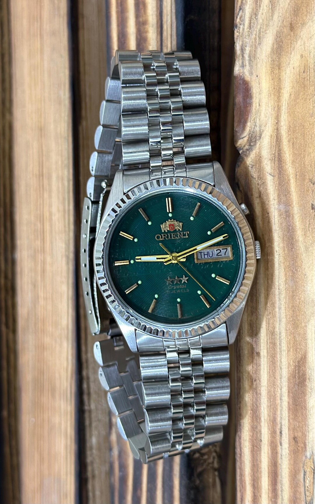 Rare Orient Crystal Automatic 21 Jewels Green Textured Dial Watch for ...