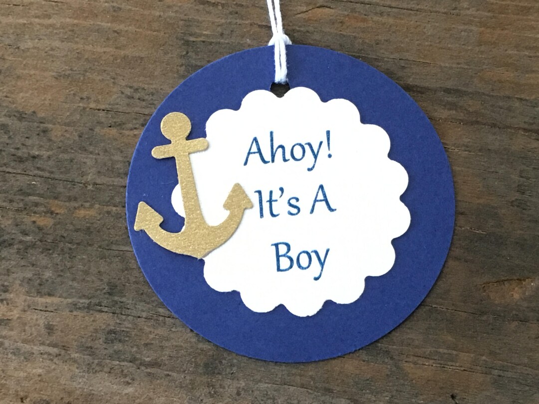 Ahoy It's A Boy Tags, Nautical Baby Shower Favor Tag, Blue and Gold ...