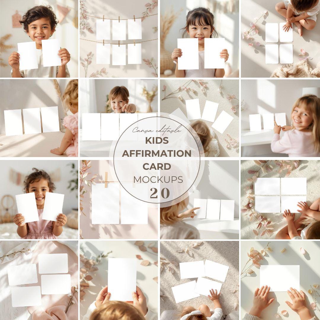 Kids Affirmation Cards Mockup Bundle Canva Editable Educational ...