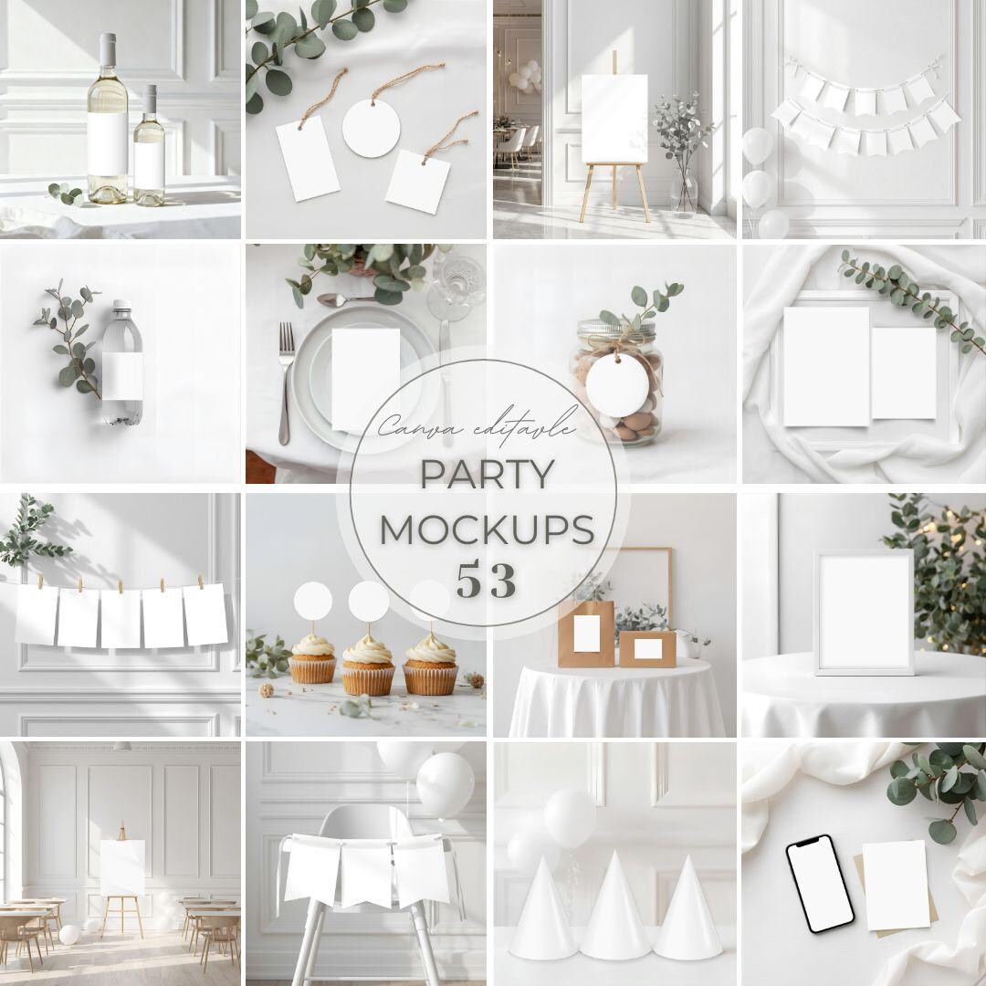 Large Bundle Neutral Party Birthday Baby Shower Mockups Canva Editable ...