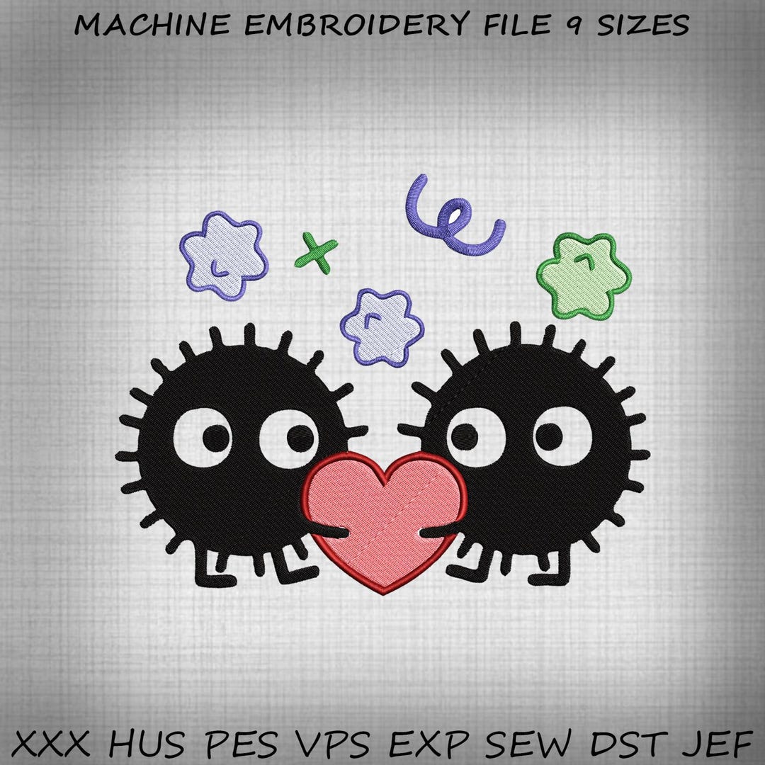 Soot Sprite & Heart Embroidery Design, Love Anime Machine Embroidery ...