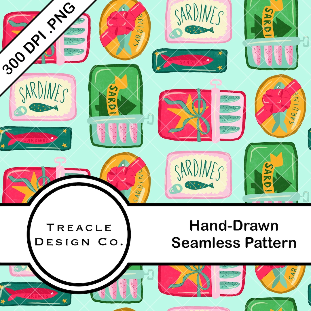 Christmas Sardines Seamless Pattern PNG Digital Paper Vinyl Fabric ...