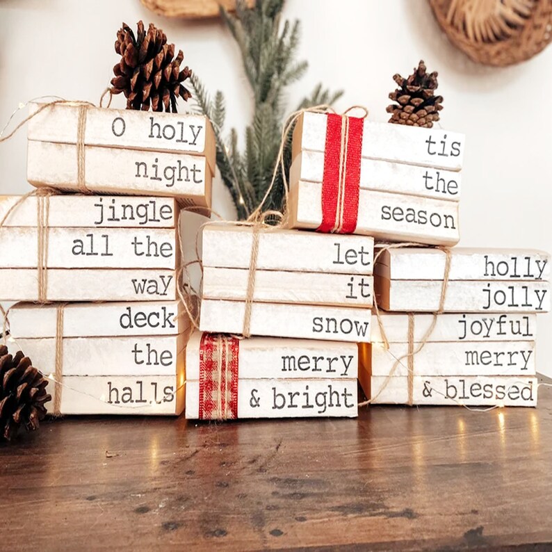 Christmas Book Decor Stamped Books Stacked Books Decor - Etsy