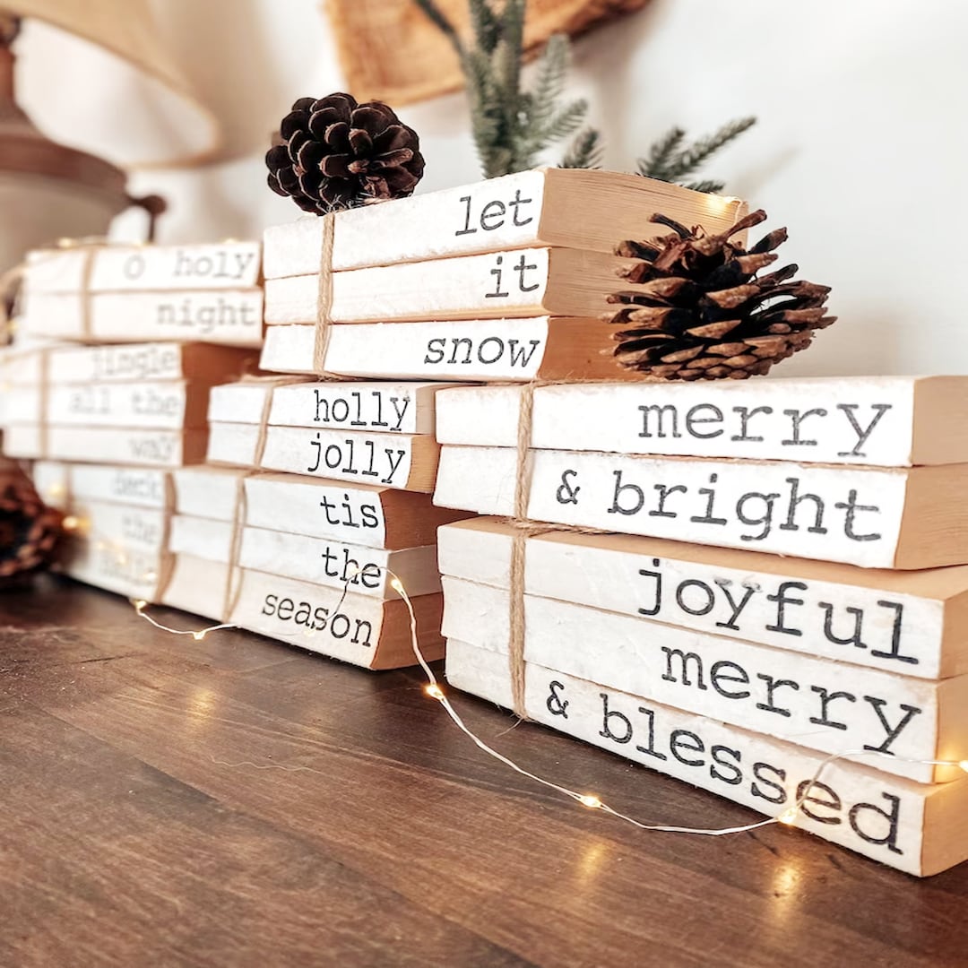 Christmas Book Decor Stamped Books Stacked Books Decor - Etsy