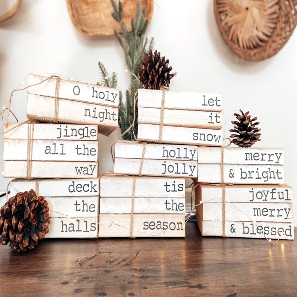 Christmas Book Decor Stamped Books Stacked Books Decor - Etsy