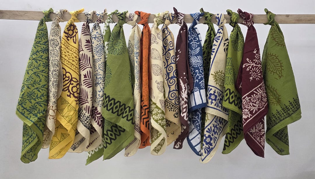 Hand Block Printed Cotton Bandana Set, Indian Handmade (21x21 Inch) - Etsy