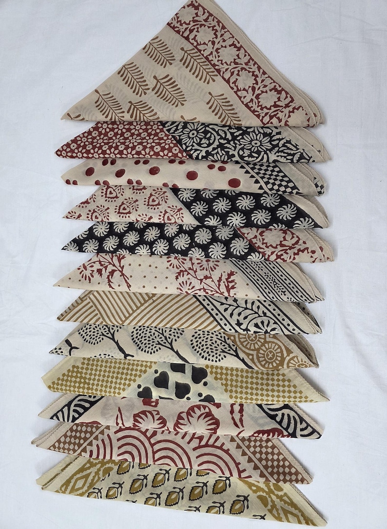 Hand Block Printed Cotton Bandana Scarf, Set of 12 Pieces Organic ...