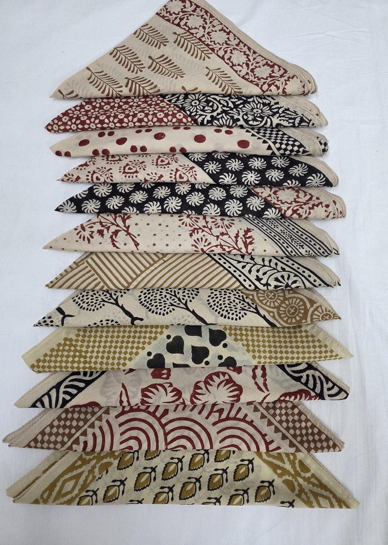 Hand Block Printed Cotton Bandana Scarf, Set of 12 Pieces Organic ...