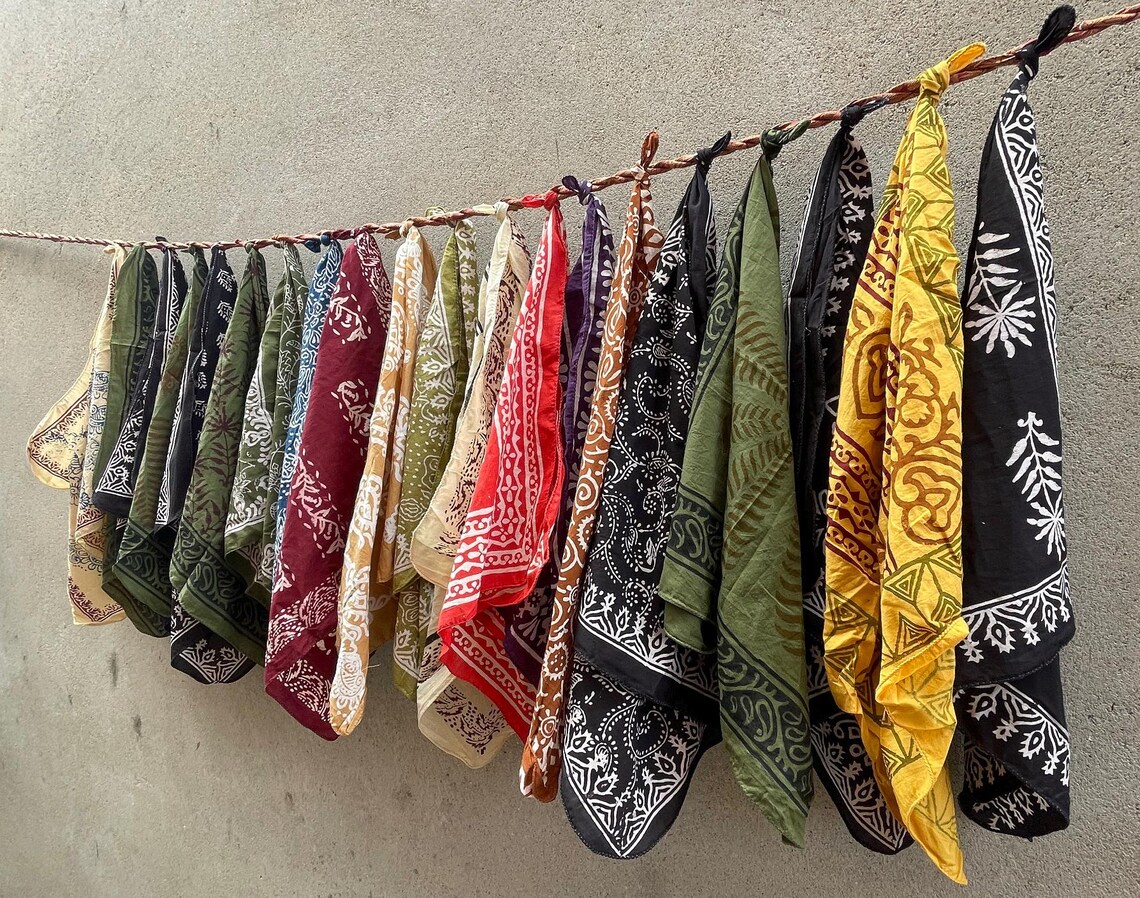 Hand Block Printed Cotton Bandana Scarf, Set of 20 Pieces Organic ...