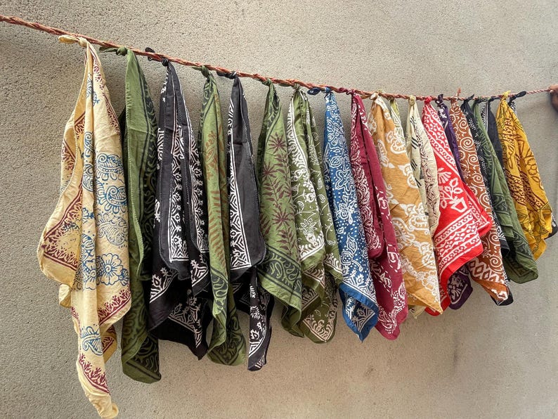 Hand Block Printed Cotton Bandana Scarf, Set of 20 Pieces Organic ...