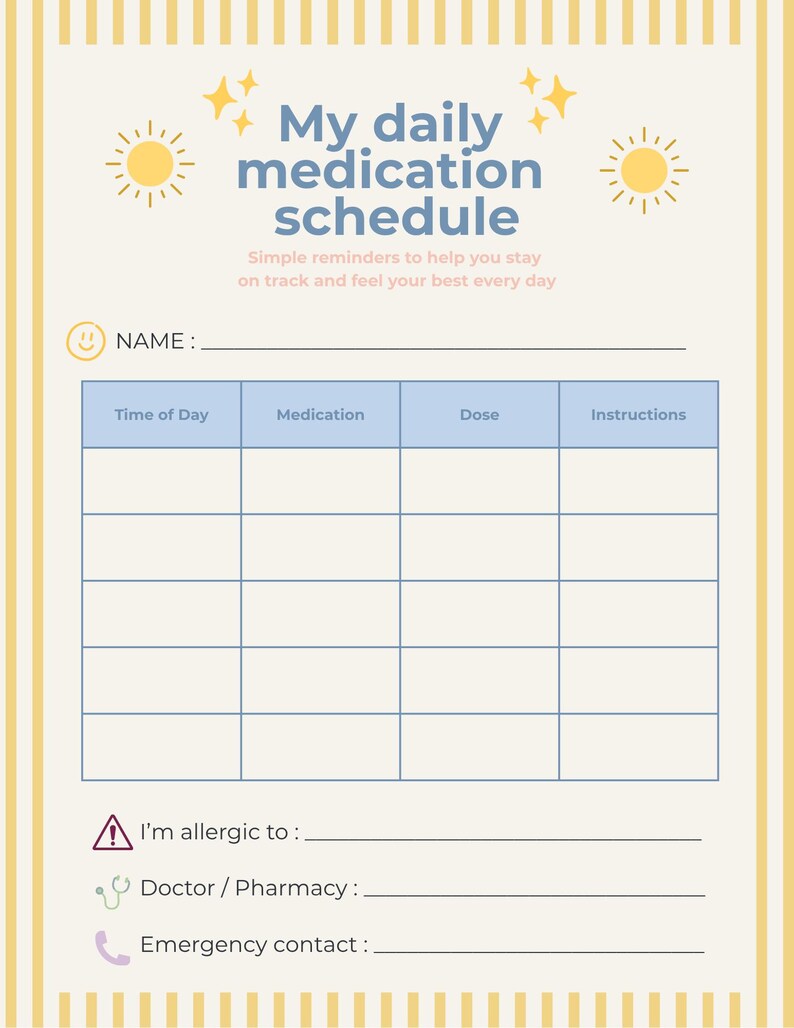 My Daily Medications – Fun Printable for Kids | Medicine Tracker ...