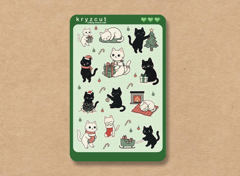 Christmas Cat Sticker Sheet, Kawaii Holiday Cat Planner Stickers, Cute ...