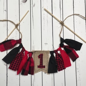 Buffalo Plaid Garland Fabric Rag Banner, Lumberjack Party 1st Birthday ...