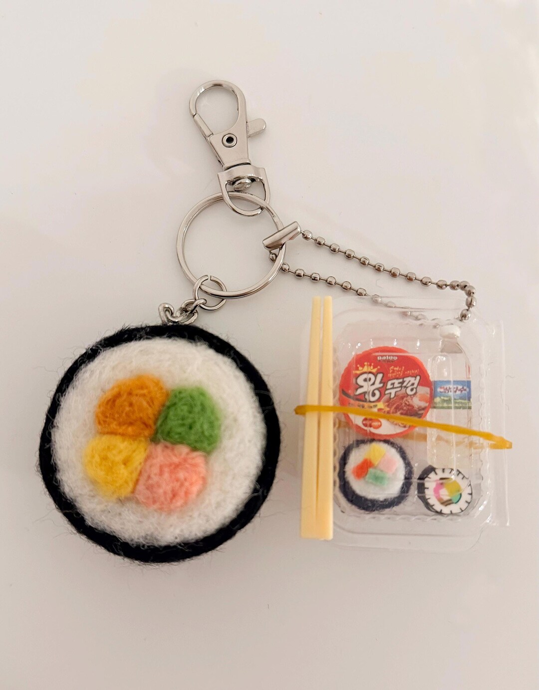 Handmade Felt Kimbap Charm With Cup-ramen, Water Bottle & Chopsticks ...