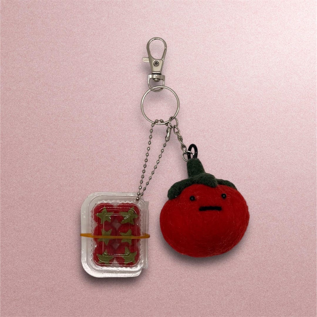 Felted Tomato Keychain | Handmade Charm With Mini Tomato Box - Etsy