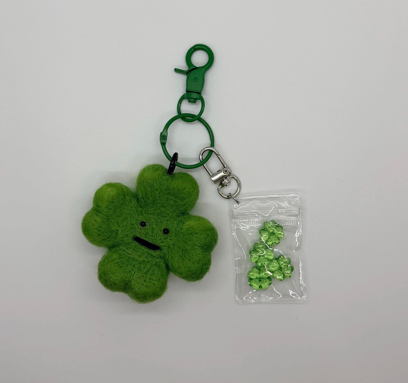 Handmade Felted Four-leaf Clover Keychain | Lucky Charm | Pvc Pouch ...
