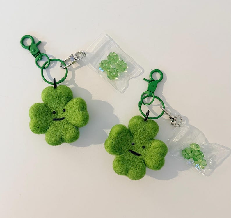 Handmade Felted Four-leaf Clover Keychain | Lucky Charm | Pvc Pouch ...
