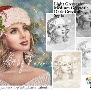 Noelle Greyscale Coloring Page, Christmas Colouring Page, Download, PDF ...