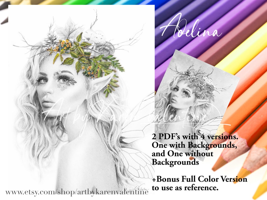 Adelina Greyscale Coloring Page, Fairies, Fairy, PDF, Portrait, Adult ...