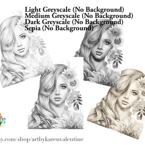 Tabitha Greyscale Coloring Page, Instant Download, PDF, Portrait ...