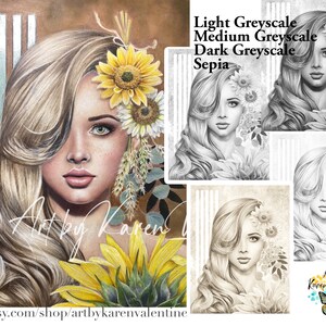 Tabitha Greyscale Coloring Page, Instant Download, PDF, Portrait ...
