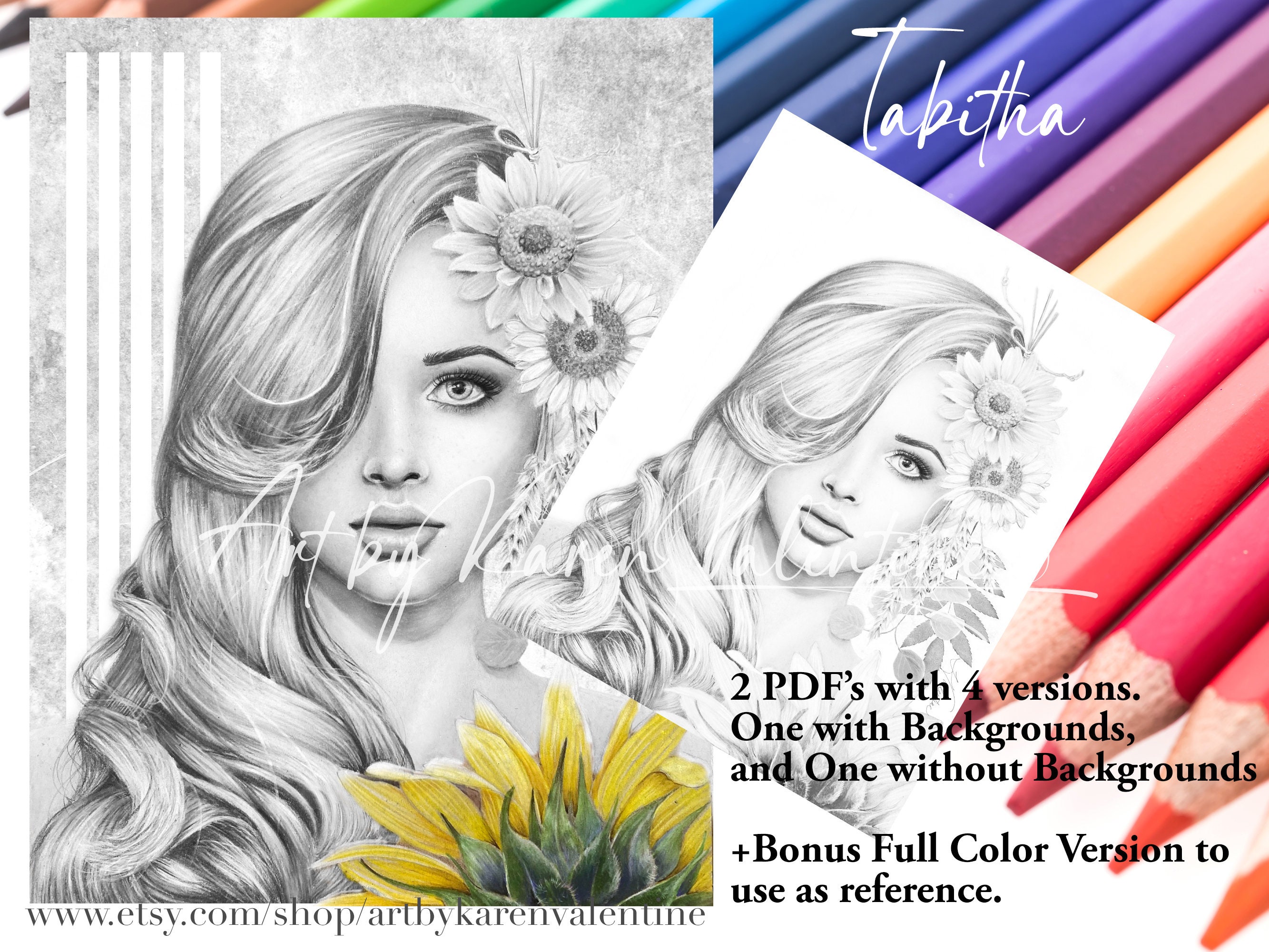 Tabitha Greyscale Coloring Page Instant Download PDF - Etsy Australia