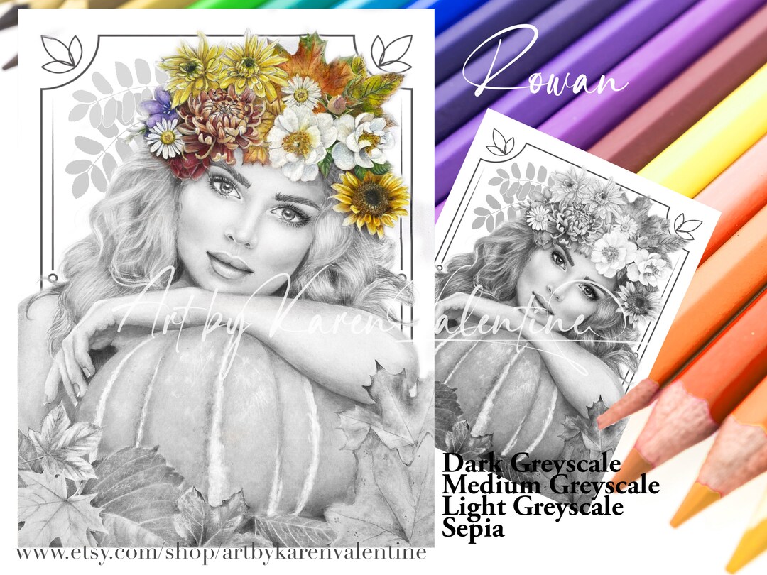 Rowan Greyscale Coloring Page, Instant Download, PDF, Autumn Coloring ...